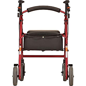 NOVA Zoom Rollator Walker with 22” Seat Height, Rolling Walker with Locking Hand Brakes, Padded Seat and 8” Wheels, Color Red