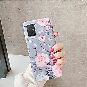 YeLoveHaw for Samsung Galaxy A51 Phone Case for Women Girls,Soft Slim Fit Full-Around Protective Cute Case with Floral Purple Gray Leaves Pattern for Samsung GalaxyA51 (NOT Fit A51 5G)(Pink Flowers)