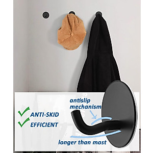 Heavy Duty Self Adhesive wall towel hooks Waterproof stick on bathroom kitchen door wall mount stainless steel matte black for hanging clothes robe coat, metal no drill rustproof oilproof 6 pack