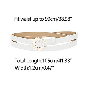 Allegra K Womens Plus Size Waist Belts Pearl Narrow Leather Adjustable Belt for Jeans Dresses Pants 105cm/41.33" White