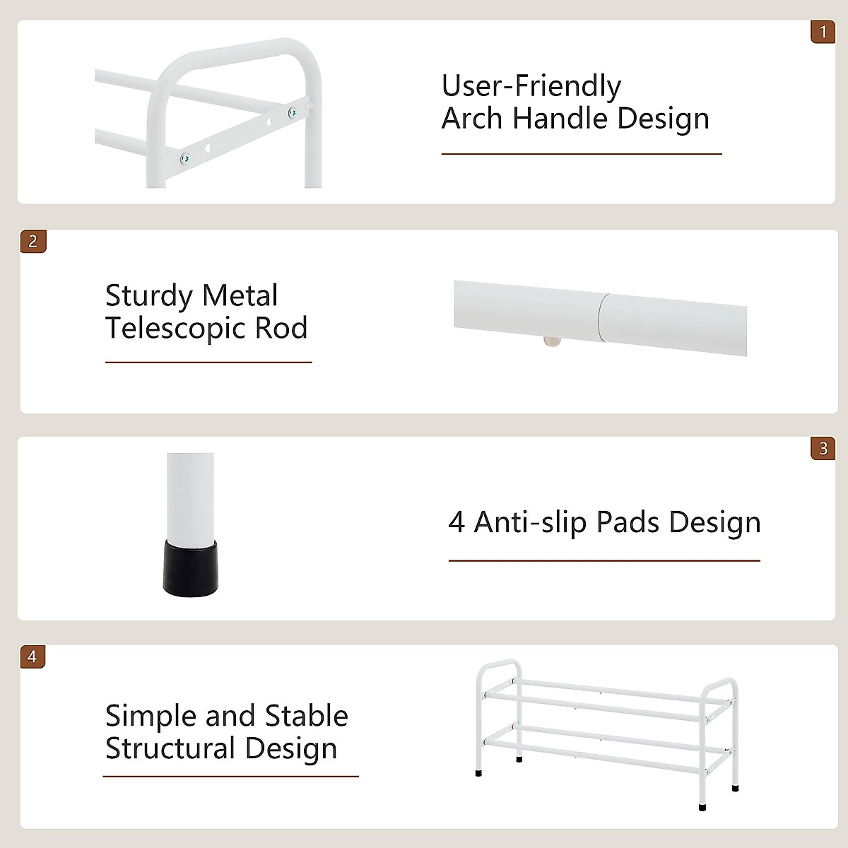 Gewudraw 2-Tier Shoe Rack Expandable, Width Adjustable Shoe Shelf Storage Organizer, 41.53'' Metal Standing Shoe Rack for Bedroom Entryway Closet, Holds up to 12 Pairs Shoes, White