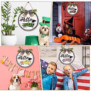 Glenmal 16 Pcs Seasonal Interchangeable Dachshund Door Decor Cute Replaceable Easter Welcome Sign Seasonal Farmhouse Front Door Signs Wood Home Sign(White with Plaid Frame)