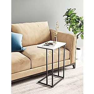Innerjoin Wide C Side Table,C Couch Laptop Table with Metal Frames, Small Snack End Table for Sofa and Bed, Retro Laptop C Side Table, Living Room and Bedroom, Industrial Style, White