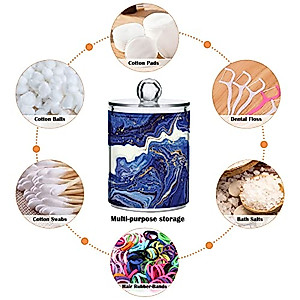 MNSRUU 2 Pack Qtip Holder Organizer Dispenser Blue Marbling Bathroom Storage Canister Cotton Ball Holder Bathroom Containers for Cotton Swabs/Pads/Floss