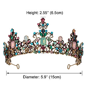 SWEETV Queen Crown for Women - Baroque Wedding Tiaras and Crowns, Jeweled Costume Tiara Princess Crown, Prom Birthday Party Headpiece,Old Gold Multicolored