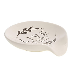 DEMDACO Live Simply Floral 4.5 x 4 Glossy White Ceramic Stoneware Kitchen Spoon Rest