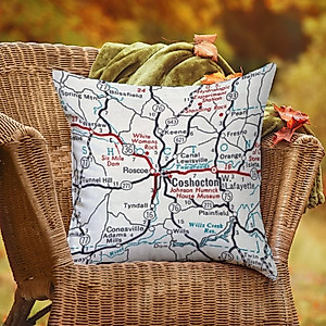 Coshocton Map Outdoor Cushion Cases Home State Accent Waterproof Cushion Cover Farmhouse Outdoor Waterproof Decorative Pillow Cover for Patio Furniture Porch 22x22in