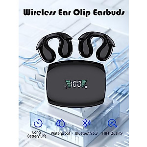 Taanimo Wireless Earbuds with Earhooks Mini Bone Conduction Headphones Waterproof Bluetooth Open Ear Earbuds Cycling Earpiece Noise Canceling Headset Sports Bluetooth 5.3 Ear Clip Earphones Headset