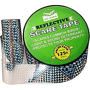De-Bird Scare Tape - Reflective Tape Outdoor to Keep Away Woodpecker, Pigeon, Grackles, and More. Stops Damage, Roosting, and Mess (125ft Roll)
