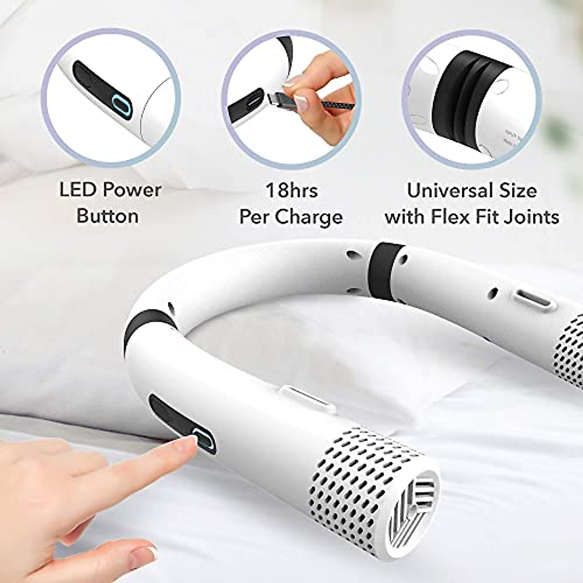 Blast Auxiliary by Blaux Neck Fans for Women - Portable Neck Fan with 18 Hour Rechargeable Battery | 120° Rotatable Bladeless Neck Fan | Three-Speed Neck Cooler | Wireless Personal Fans For Your Neck