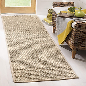 SAFAVIEH Natural Fiber Collection Runner Rug - 2'6" x 12', Natural & Beige, Border Basketweave Seagrass Design, Easy Care, Ideal for High Traffic Areas in Living Room, Bedroom (NF114A)