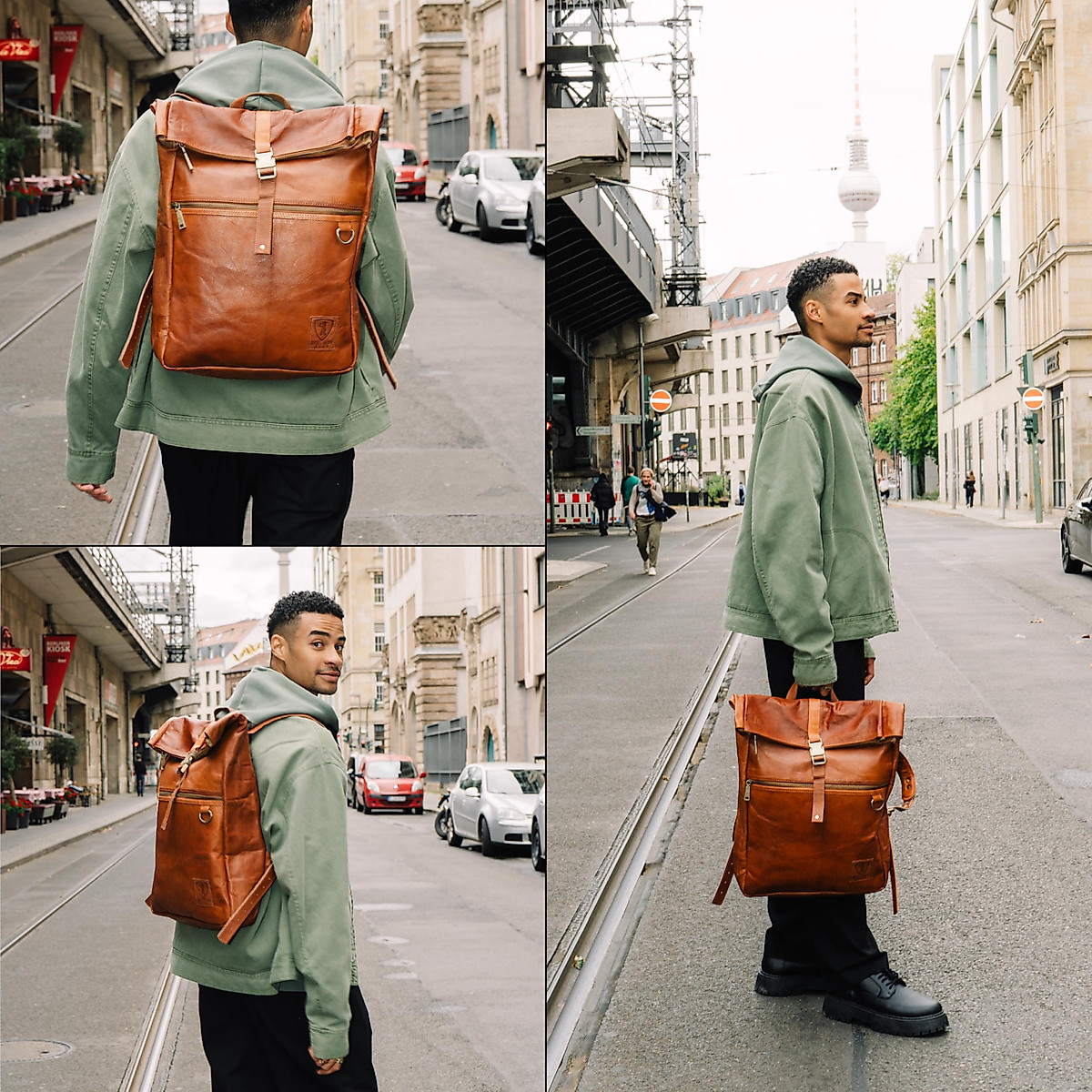 BERLINER BAGS Vintage Leather Backpack Utrecht XL, Large Waterproof Bookbag for Men and Women - Brown…