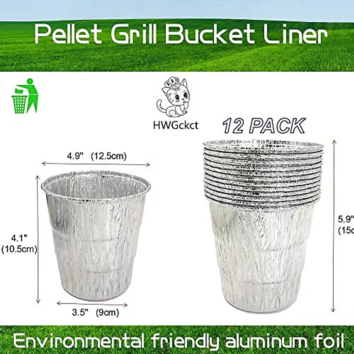 Drip Grease Bucket & 12 -Pack Disposable Foil Liners for Traeger,Pit Boss,Rec Tec Wood Pellet Grills & Smokers