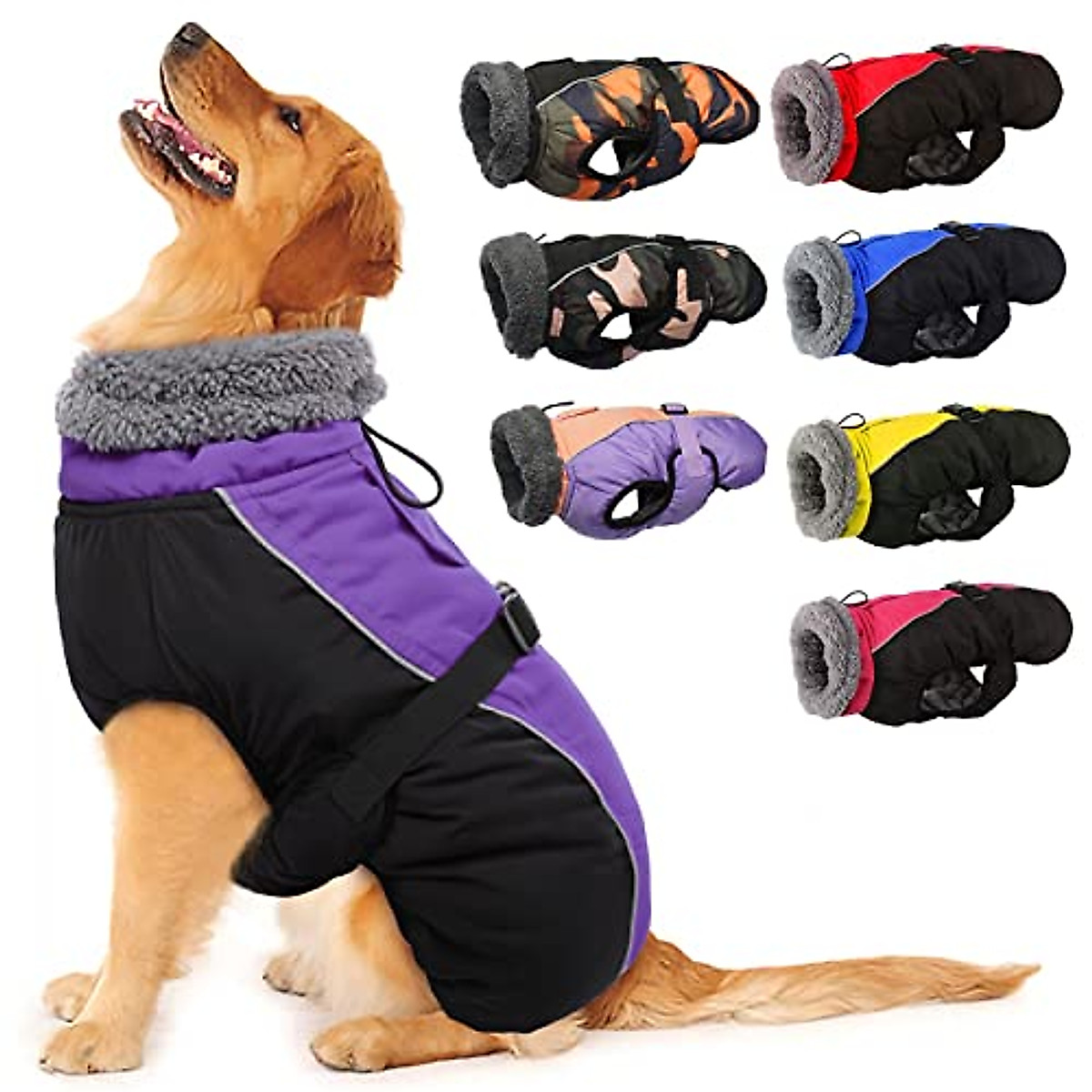 IECOii Extra Warm Dog Coat Reflective Adjustable Dog Jacket Dog Winter Coat with Buckle Fleece Turtleneck Dog Jacket for Cold Weather Soft Winter Coat for Small Medium Extra Large Dogs
