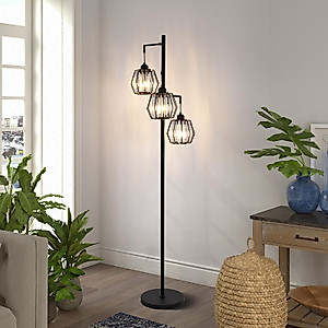 Loiogohot Floor Lamp,Industrial Floor Lamp for Living Room,Farmhouse Floor Lamp,Dimmable Floor Lamp 3-Light Crystal Standing Light,Rustic Tall Tree Reading Lamps for Bedroom,Office,Dining Room