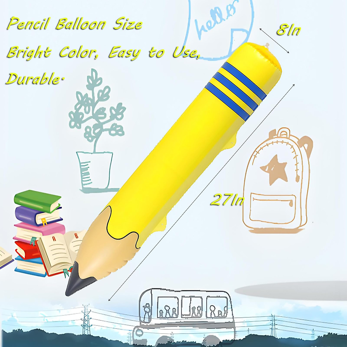 Giant Large Inflatable Pencil Balloon Birthday Party Back To School Graduation Favor Blow Up Balloon Hanging Classroom Decoration for Classroom Garden Room Birthday Party Decorations (Yellow 2)
