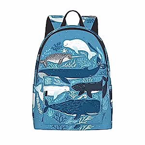FeHuew 16 inch backpack Whales Laptop Backpack Full Print School Bookbag Shoulder Bag for Travel Daypack