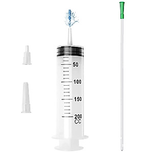 200ml Large Plastic Syringe with Tubing Tip Cap for Liquid Jello Shots Oral Lip Gloss Crafts Epoxy Feeder Pet Watering Party Enema Irrigator Measure Refill Oil Glue Applicator Dispenser without Needle