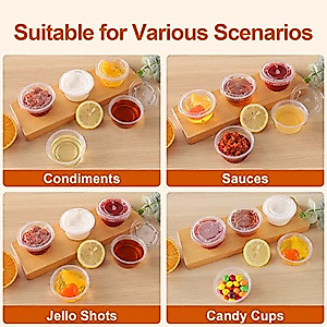 TashiBox 200 Pack of 2-Ounce Disposable Plastic Jello Shot Cups with Lids, Souffle Portion Container, 2 oz-200 Sets, Clear