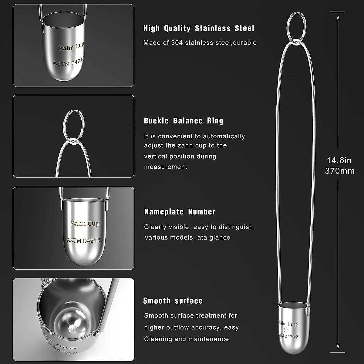 Viscosity Cup No. 1 to No. 5 Zahn Cup, Viscometer Dip Type 44ml Viscosity Cup Kit w/Bracket for Paint Sprayer, Stainless Steel Flow Cup for Oil Paint Finishes Honey Sauce
