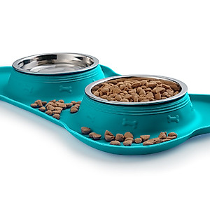 Hubulk Pet Dog Bowls 2 Stainless Steel Dog Bowl with No Spill Non-Skid Silicone Mat + Pet Food Scoop Water and Food Feeder Bowls for Feeding Small Medium Large Dogs Cats Puppies (Small, Green)