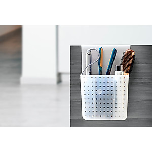 Madesmart Over Door Hair Tool Organizer for Straighteners, Curling Irons, and Brushes, Hanging Bathroom Storage Hair Tool Holder, Frost