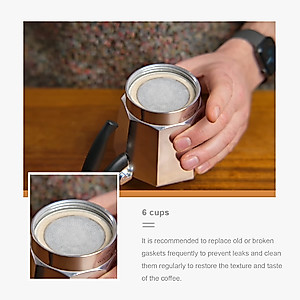 MEFONKOU 6 Cups Coffee Gasket for Bialetti Moka Aluminium Stove top Coffee Maker Pots Express - 4 Gasket and 1 Stainless Filter