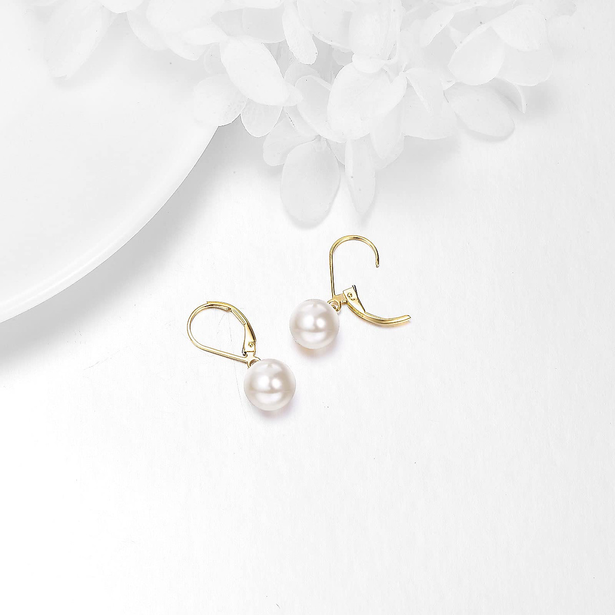 KECHO 14k Gold Freshwater Pearl Earrings for Women Real Gold Pearls Drop Dangle Leverback Jewelry Bridesmaid Gifts for Her