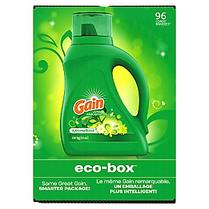 Gain Laundry Detergent Liquid Soap Eco-Box, Ultra Concentrated High Efficiency (HE), Original Scent, 96 Loads