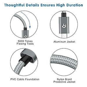 Rankie Micro USB Cable High Speed Data and Charging, Nylon Braided Charger Cord, 3-Pack, 3 Feet