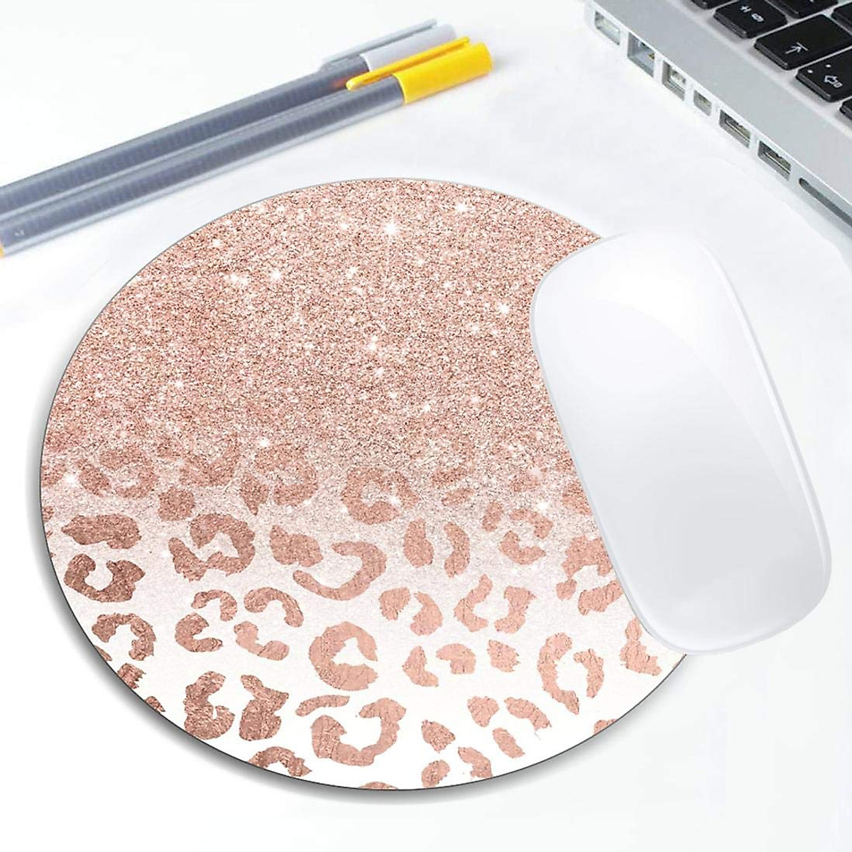 Rose Gold Glitter Ombre Mouse Pad Round Non-Slip Rubber Mousepad Laptop Office Computer Decor Cute Desk Accessories Customized Design Mouse Pad