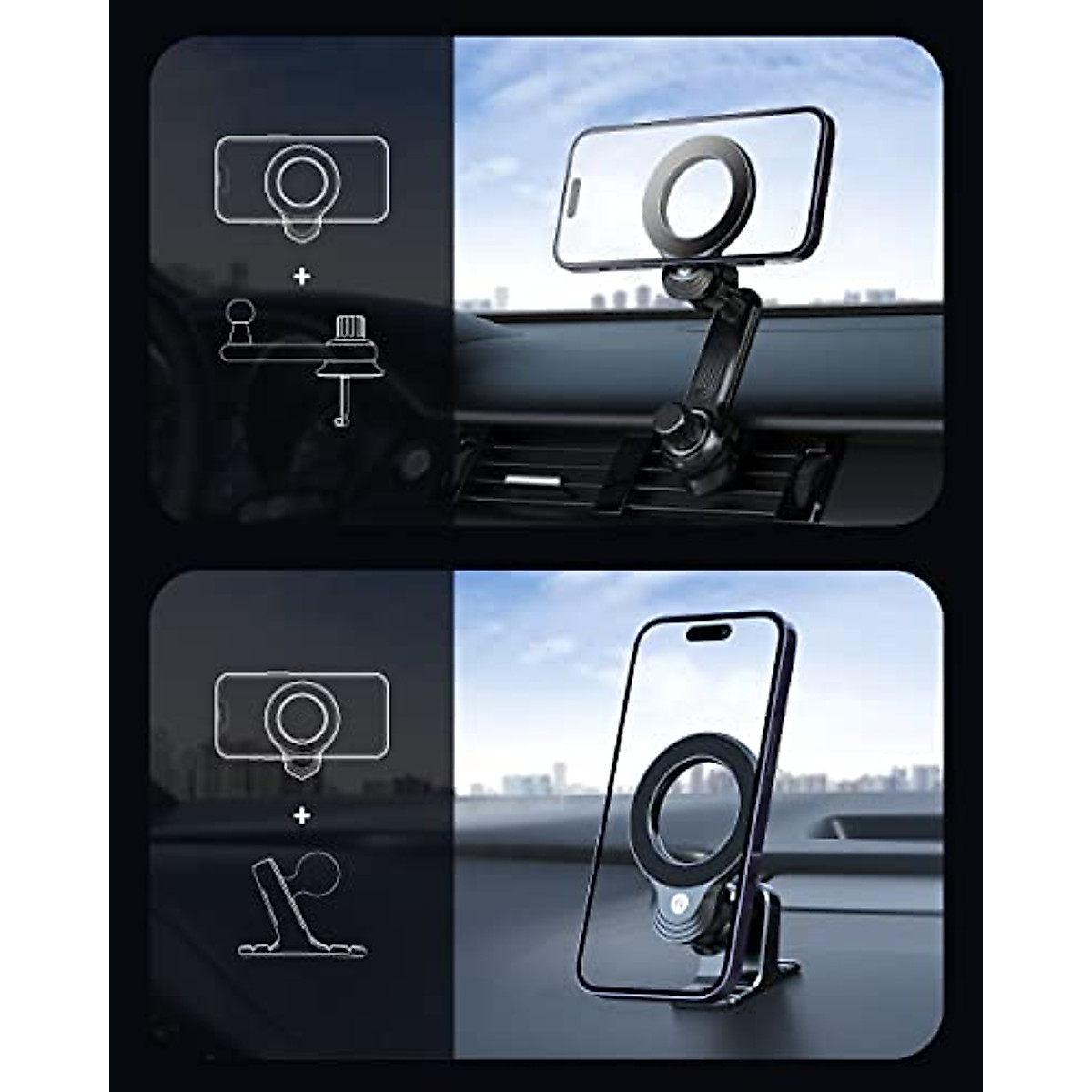 ZEEHOO Compatible with MagSafe Car Mount, Magnetic Phone Holder for Car [12 Strongest Magnets], Magnetic Car Vent Phone Mount [Non-Blocking&360 Rotation] for iPhone 14 13 12 Pro Max Mini & All Phones
