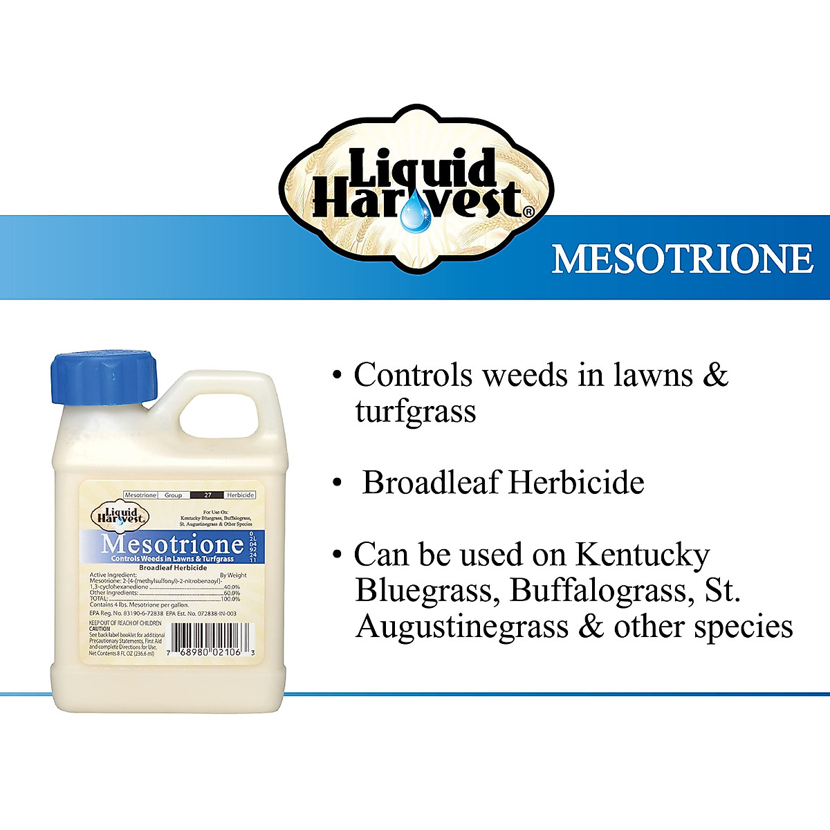 Liquid Harvest Surfactant 8 oz and Mesotrione 8 oz Bundle for Effective Lawn & Turf Grass Weed Control