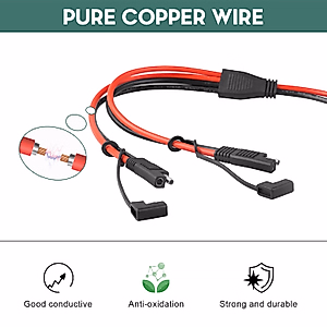 PAEKQ SAE Connector Splitter, 10AWG Y Splitter SAE 1 to 2 Extension Cable Quick Disconnect Connector Suitable for Solar Battery Connection Transfer,Motorcyclists, ATVS,Carsand (2Feet)