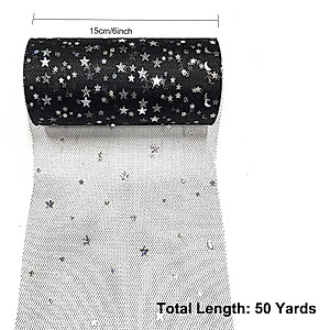 Glitter Tulle Fabric Rolls, 6” by 50 Yards (150FT) Sparkling Tulle Spool Ribbon Sequin Tulle Netting Fabric for Tutu Skirt Wedding Birthday Baby Shower Bows Party Decoration (Black)