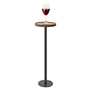 KJGKK Drink Table, Small Pedestal Side Table, Round Cocktail Table, Accent End Table with Metal Base, for Small Spaces, Brown & Black