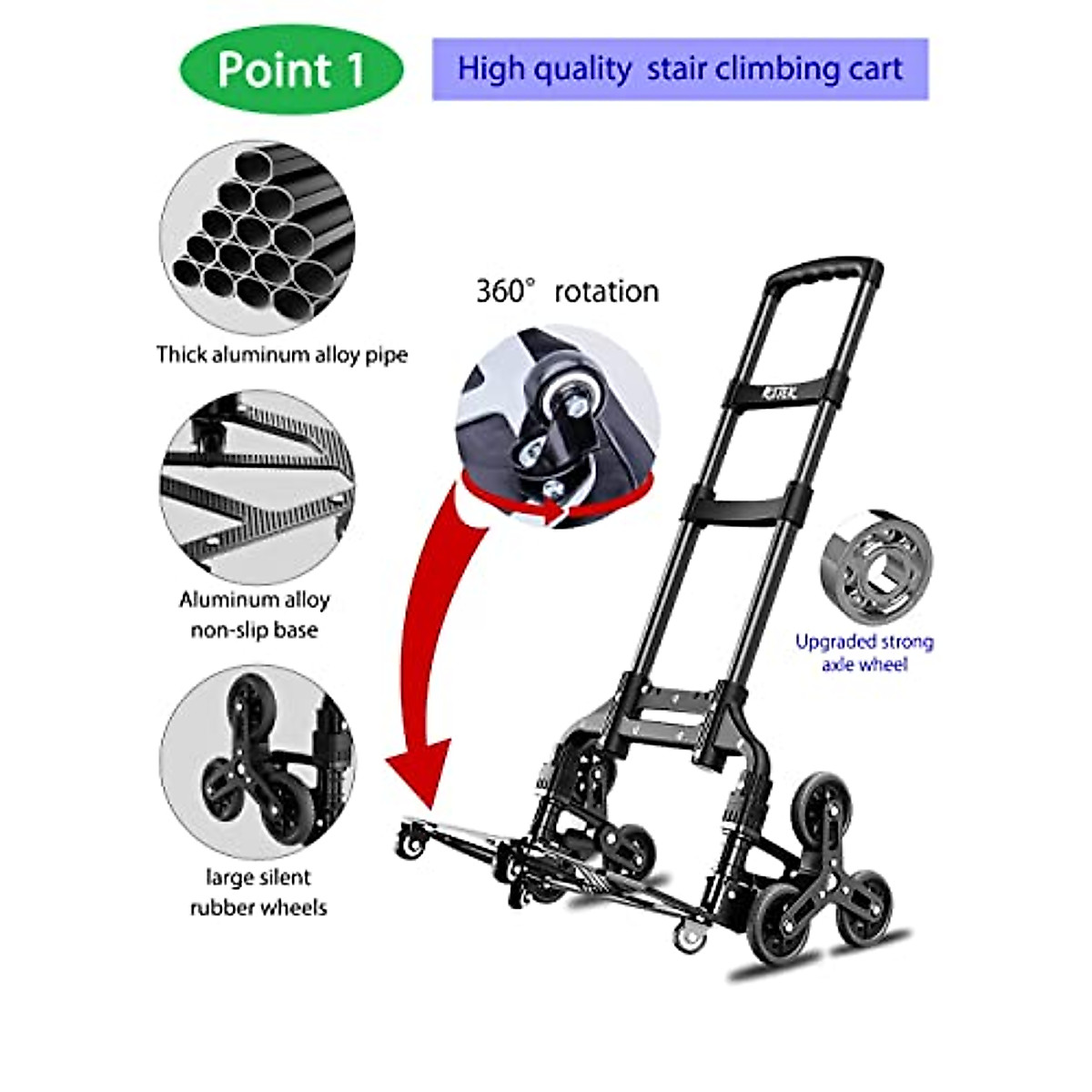 RJTEK Hand Truck [Material upgrading] 180 lbs Stair Climber Folding Grocery Cart Dolly cart Hand Truck Stair Climbing cart Heavy-Duty Lightweight Trolley