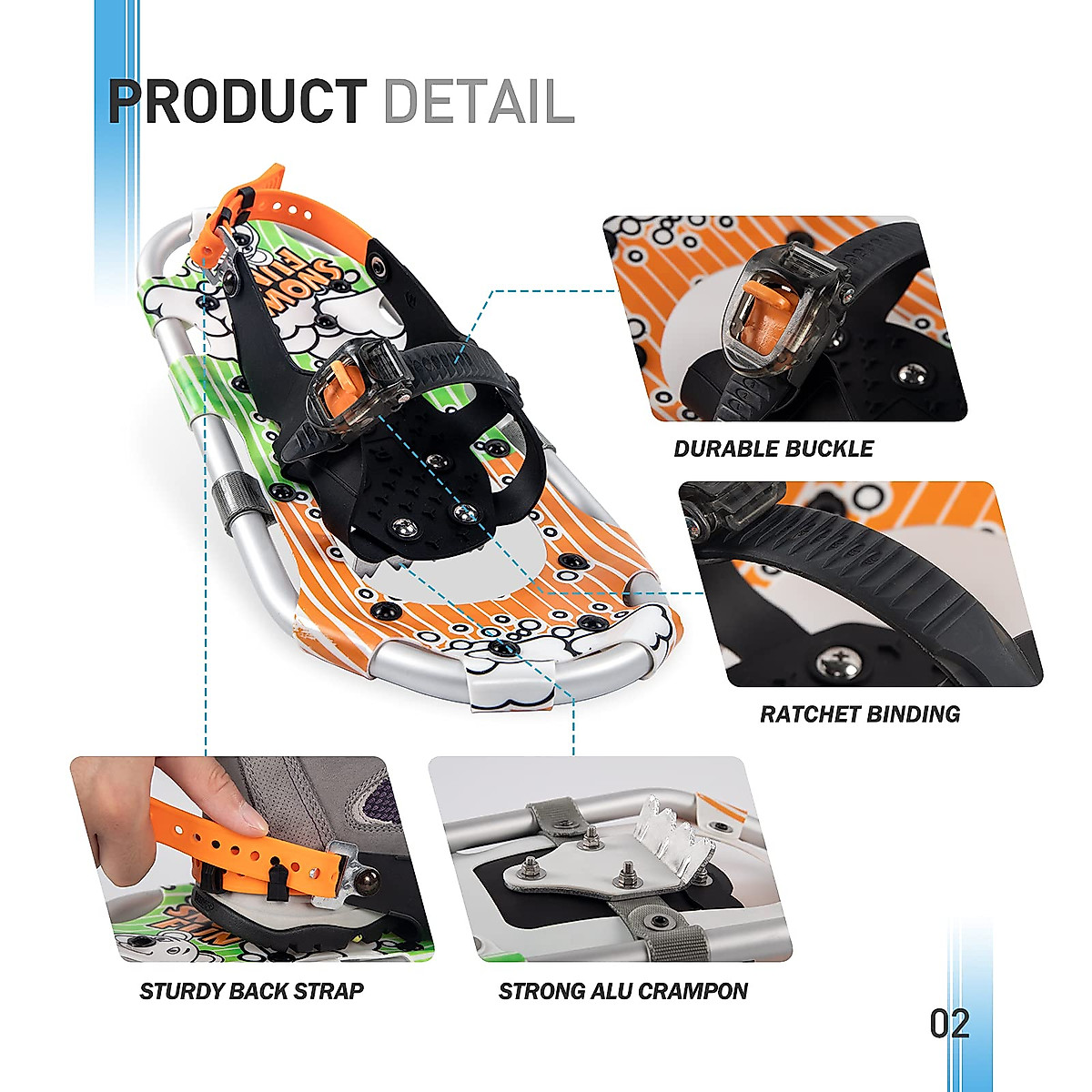 G2 16 Inch Kids Snowshoes Set with Trekking Poles, Snow Baskets, Storage Bag, Fast Ratchet Binding Design, for Child Youth Boys and Girls, Green