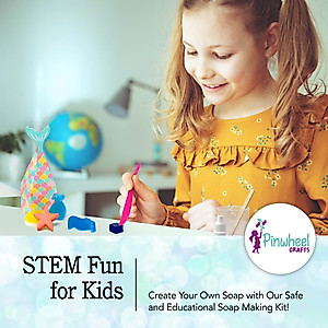 Pinwheel Crafts Soap Making Kit for Kids, DIY Complete Set with Molds, Scents, Dye, Glitter, Foaming Net - Great for Science Projects and Crafts