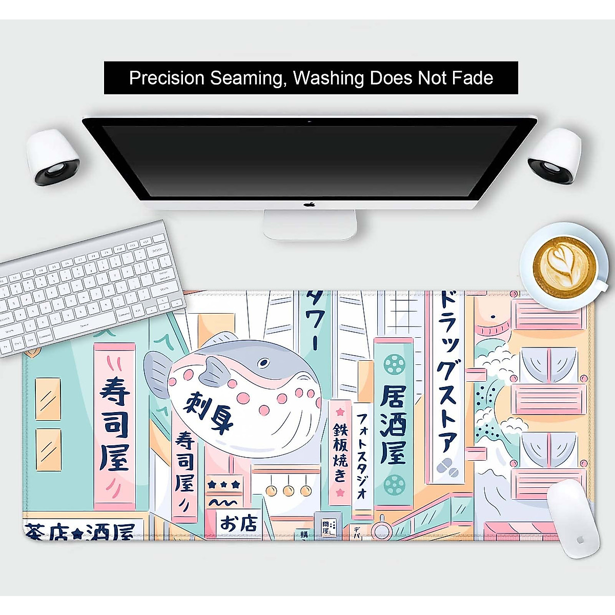 SXCKANG Cute Japanese Street Desk Mat XL, Pink Tokyo Street Mousepad Kawaii, Extra Large Gaming Mouse Pad, XXL Anime Aesthetics Scenery Deskmat, Full Desk Mouse Pad- 35.4 x 15.7 Inch
