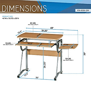 Techni Mobili Compact Computer Desk With Side Shelf And Keyboard Panel, Cherry, 43" x 19.5" x 30"
