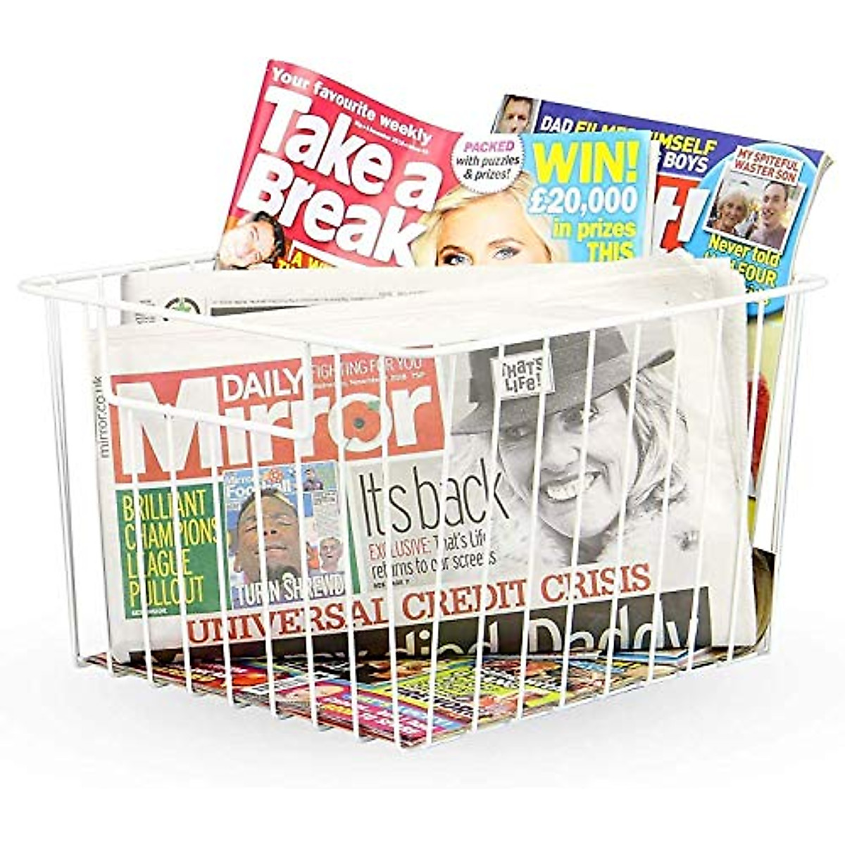 iPEGTOP Refrigerator Chest Freezer Baskets, Large Household Wire Storage Basket Bins Organizer with Handles for Kitchen, Pantry, Freezer, Cabinet, Closets, Pearl White, Set of 4