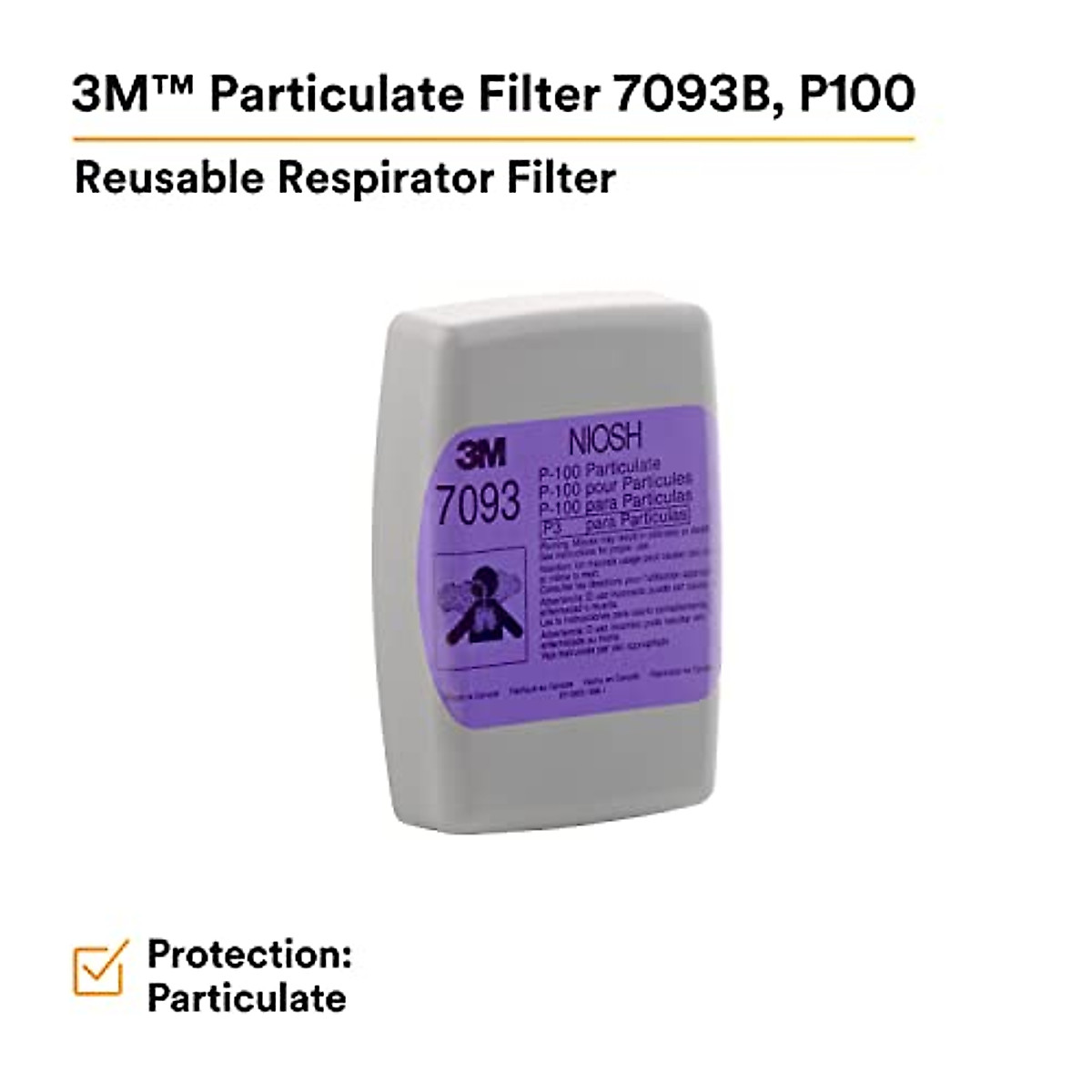 3M Personal Protective Equipment P100 Respirator Filter 7093B, 1 Pair, Helps Protect Against Oil and Non-Oil Based Particulates, Asbestos, Mold, Silica, Grinding, Sanding, Welding