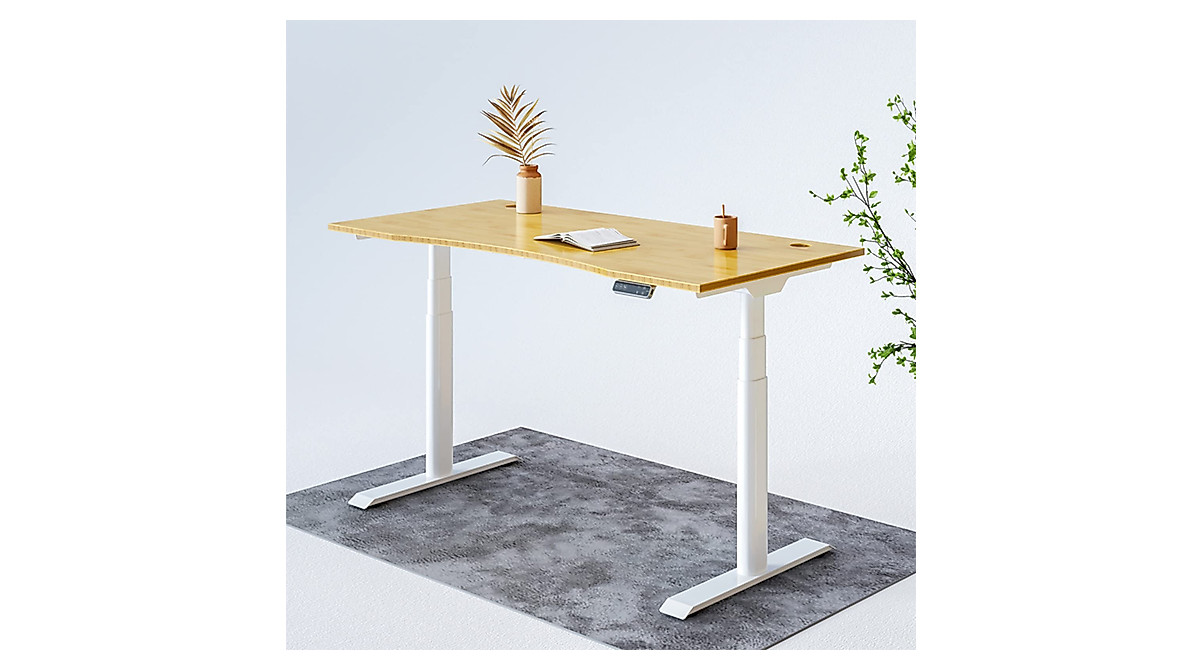 FLEXISPOT E8 Dual Motor 3 Stages Bamboo Electric Standing Desk 60x30 Inch Oval Leg Whole-Piece ...