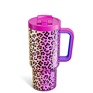 Meoky 32 oz Tumbler with Handle and Flip Straw, 100% Leakproof Tumbler with Lid and Straw, Stainless Steel Insulated Cup, Cupholder Friendly, Keeps Cold for 24 Hours (Celebration)