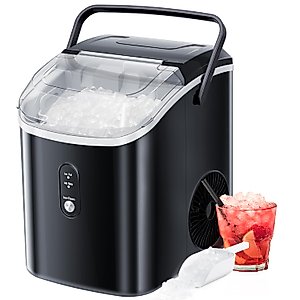 R.W.FLAME Portable Nugget Ice Maker Countertop, Pebble/Pellet Ice Maker Machine with Auto Self-Cleaning,11000Pcs/34Lbs/24Hrs, Ice Scoop and Basket,Ice Machine for Home Office Bar Party,Black
