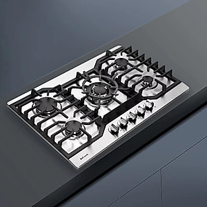 30 Inch Gas Cooktop, Stainless Steel Built-in 5 Burners Gas Stovetop LPG/NG Convertible Gas Stove Top Dual Fuel Gas Hob DM527-05