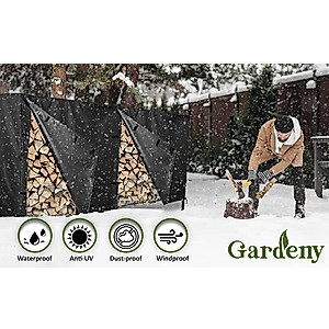 Gardeny Firewood Rack Cover 8 Feet, Waterproof Log Rack 600D Oxford Fabric Cover, Heavy Duty Wood Rack Covering, All Weather Protection, Wood Holder Cover Woodpile Shelter, For Indoor & Outdoor Black