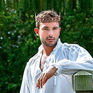 Juexica 2 Pieces Crowns King and Queen Wedding Crown and Tiaras for Women Men Halloween Princess Vintage Headband Birthday Crown Bridal(Retro Gold, Gold)