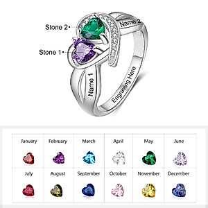 Personalized Mother Promise Rings for Her Forever Love Wedding Engagement Rings 2 Simulated Birthstone Rings for Women